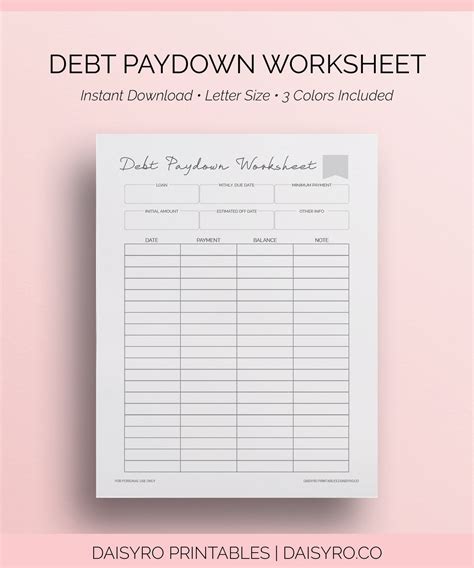 debt paydown worksheet budgeting finances budget tracker etsy