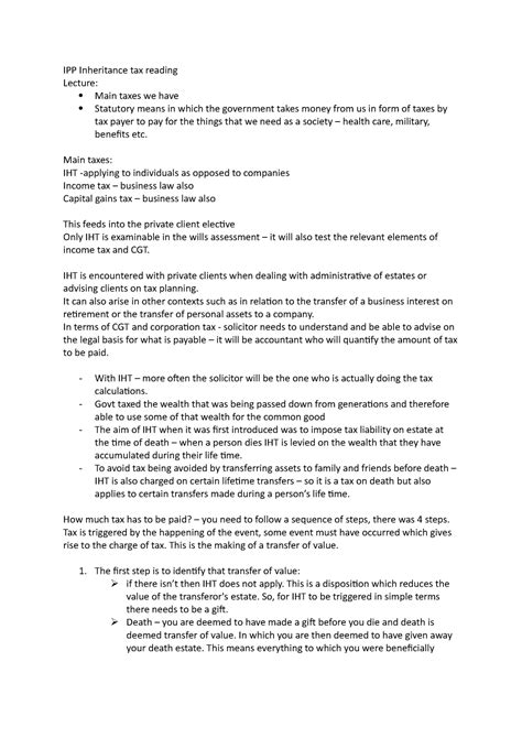 Inheritance Tax Reading Ws 1 For 2021 Ipp Inheritance Tax Reading Lecture Main Taxes We Have