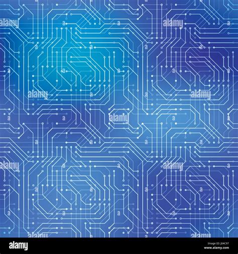 Complicated Computer Microchip Seamless Pattern On Abstract Blue Background Stock Vector Image