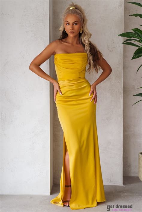 Kollane Satiinist Maksikleit Naomi