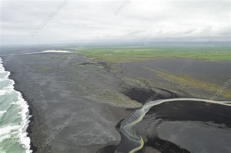 Aerial View Of The Coastline With River Akurey Iceland Stock Image