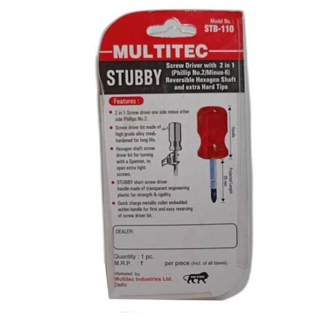 Multitec Stubby Stb110 Reversible Hexagon Shaft Screwdriver 35mm At Rs