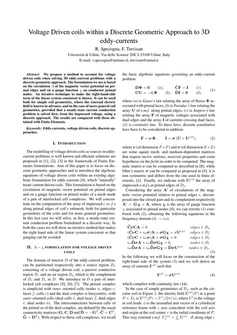 Pdf Voltage Driven Coils Within A Discrete Geometric Approach To 3d Eddy Currents
