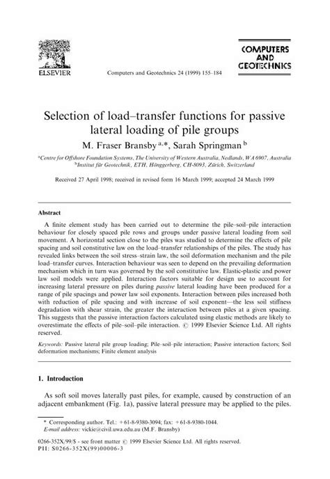 Pdf Selection Of Loadtransfer Functions For Passive Lateral Loading