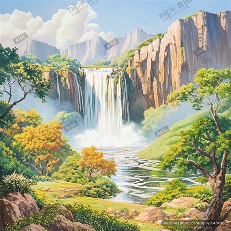 Ai创作图大型瀑布画 大瀑布风景画 瀑布风景艺术画 瀑布山景画 瀑布风景画 家居装饰画山水瀑布 悬崖瀑布地板画 油画瀑布 瀑布3d立体地画地贴