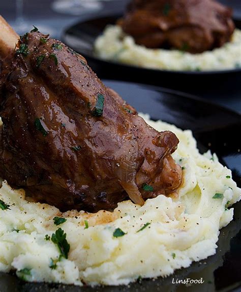 Slow Braised Lamb Shanks For All Seasons With Sauce And Vegetables