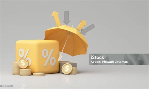 노란색 백분율 블록 동전 및 위에 화살표가 있는 우산은 금융 보호 위험 관리 및 투자 보안 보험을 나타냅니다 3d 렌더링 0명에 대한 스톡 사진 및 기타 이미지 Istock