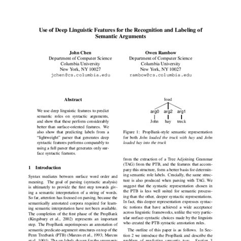 Use Of Deep Linguistic Features For The Recognition And Labeling Of Semantic Arguments Acl