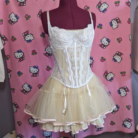 Womens White Lace Bustier Corset 🤍 With Mesh Net Depop