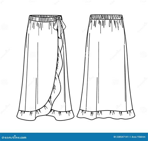 Skirt Wrap Technical Fashion Illustration With Straight Knee Silhouette