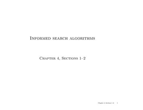 Chapter 04a Problem Solving Informed Search Algorithms Chapter 4