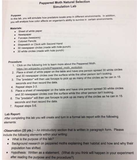 Solved Selection Peppered Moth Natural Simulation Lab