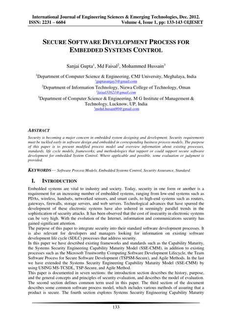 Pdf Secure Software Development Process For Embedded Systems Control