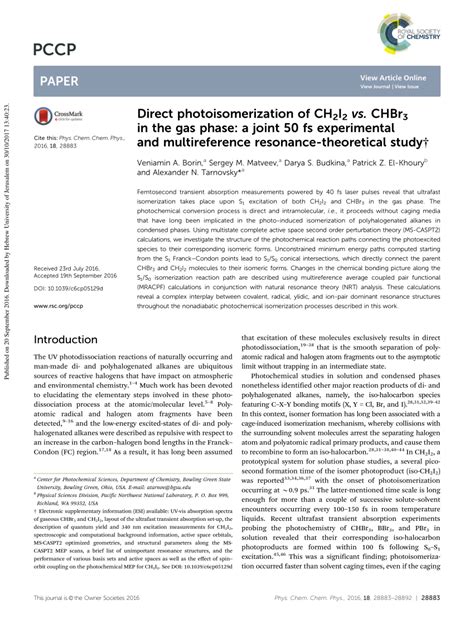 Pdf Direct Photoisomerization Of Ch2i2 Vs Chbr3 In The Gas Phase A Joint 50 Fs Experimental