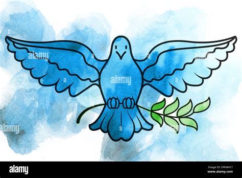 Dove Holding Tree Branch Drawn With Watercolor Paint On White Background Stock Photo Alamy