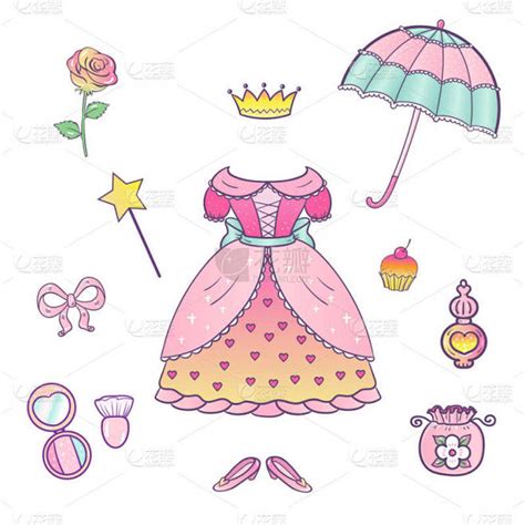 一个漂亮的公主设置。 矢量说明