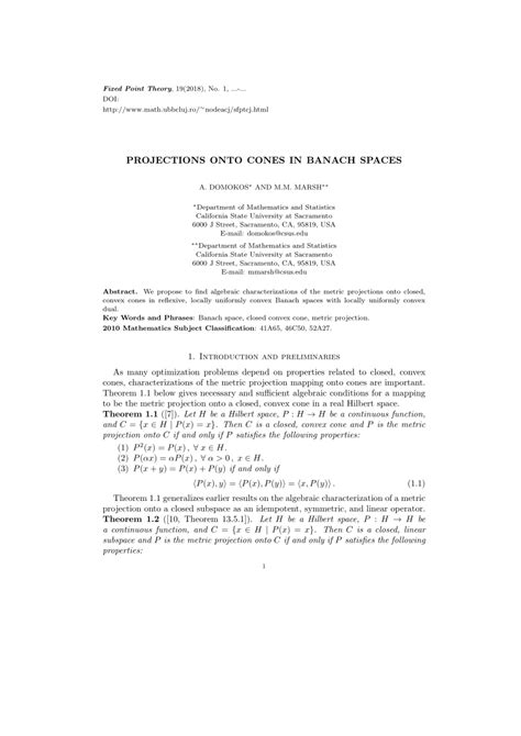 Pdf Projections Onto Cones In Banach Spaces