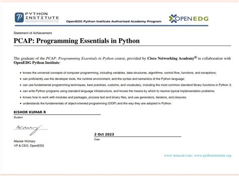 kishor kumar r on linkedin cisco pythoninstitute
