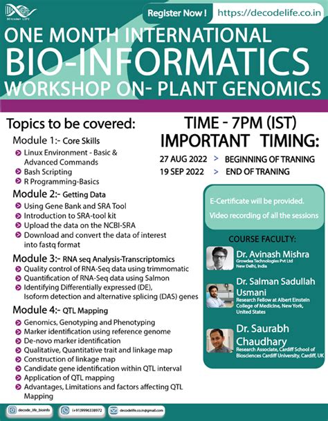 One Month International Bioinformatics Workshop By Decode Life On Plant
