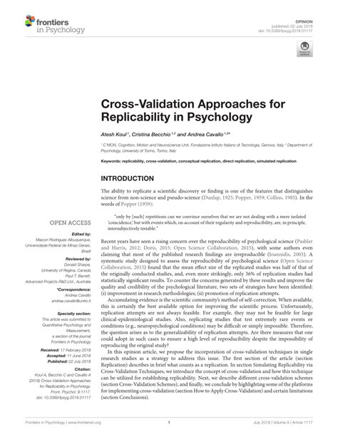 Pdf Cross Validation Approaches For Replicability In Psychology