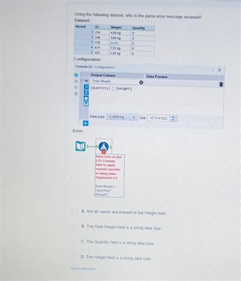 Solved Using The Following Dataset Why Is The Parse Error Chegg Com