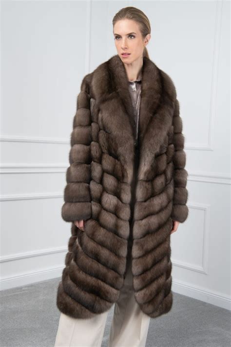 Platinum Sable Chevron Cut Fur Coat With Shawl Collar Made Of 100 Real