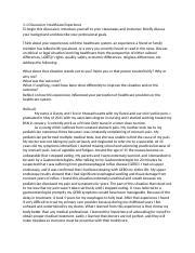 1 1 Discussion IHP 420 Docx 1 1 Discussion Healthcare Experience To