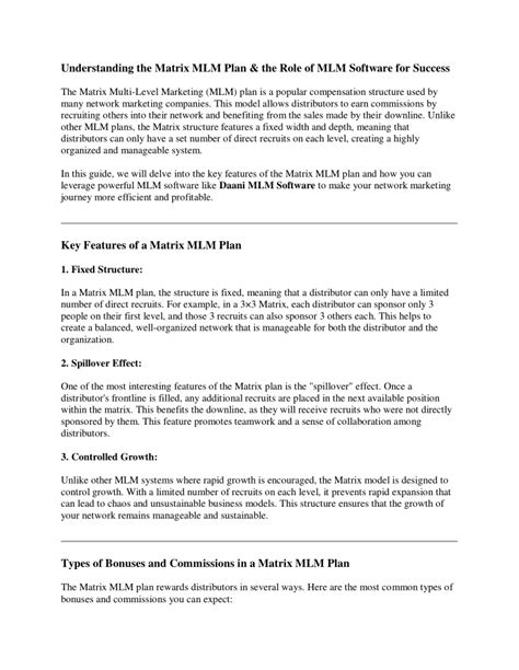 Ppt Understanding The Matrix Mlm Plan And The Role Of Mlm Software For