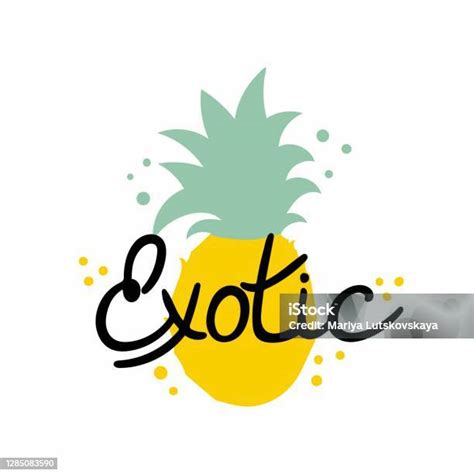 파인애플 이국적인 여름 글자 손으로 그린 텍스트와 과일 실루엣 여름 포스터 밝은 휴가 엽서 여름 스티커 낙서 만화 낙서 티셔츠와 가방에 인쇄를위한 고립 된 일러스트 T