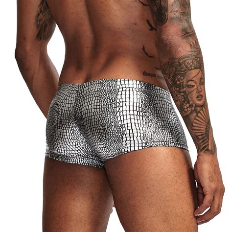 Boxers De Couro De Imita O De Pele Masculina Calcinha De Cintura Baixa
