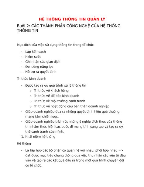 HỆ Thông Thông Tin QuẢn LÝ HỆ ThÔng ThÔng Tin QuẢn LÝ Buổi 2 CÁc