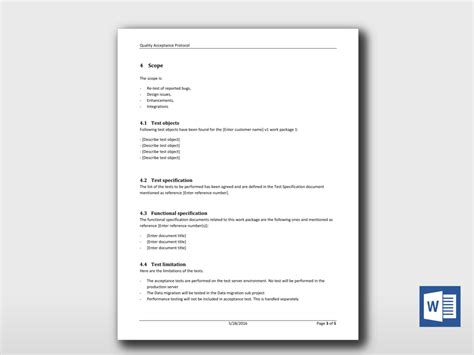Quality Acceptance Protocol