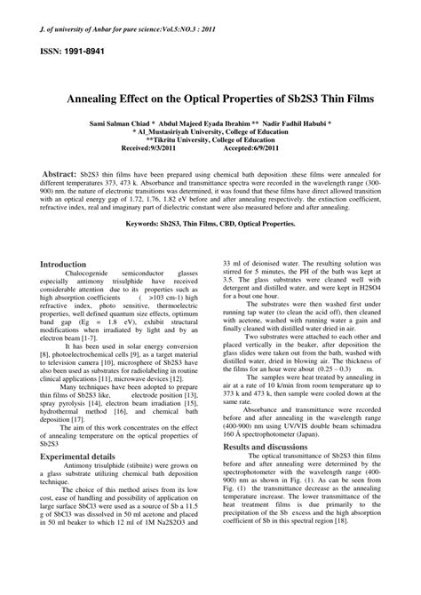 Pdf Annealing Effect On The Optical Properties Of Sb2s3 Thin Films