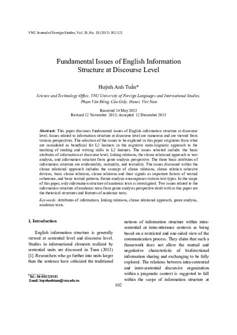 Pdf Fundamental Issues Of English Information Structure At Discourse Levelpdf
