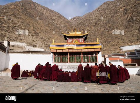 Tibetan Buddhist Monks At A Ceremony At The Labrang Monastery In Xiahe