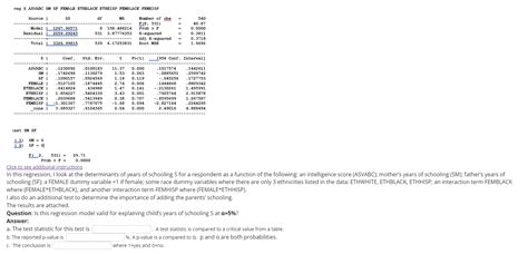 Solved Reg S ASVABC SM SF FEMALE BTHBLACK ETHHISP FEMBLACK Chegg Com