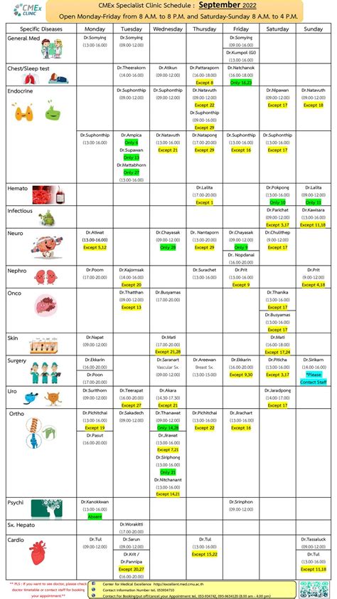 Cmex Clinic Doctor S Schedule September 2022 Click Cmu To