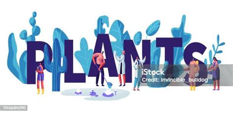 과학자 원 예 사람들은 인간의 삶에 대 한 식물 속성을 배웁니다 남성과 여성의 캐릭터 성장 및 식물 개념의 배려 포스터 배너