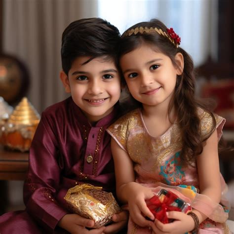 Troca De Presentes Entre Irmão E Irmã Indianos Felizes Em Raksha