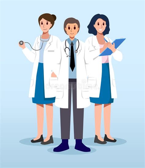 Medical Team Male And Female Doctors With White Coat Cartoon Characters Stock Vector