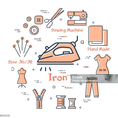 컬러 윤곽선 바느질 아이콘 다림질용 다리미 화이트에 고립된 재봉사 액세서리 벡터 일러스트 레이 션 세트 가위에 대한 스톡 벡터 아트 및 기타 이미지 Istock