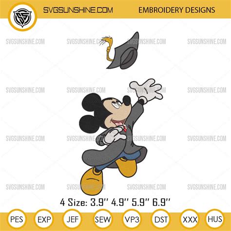 Mickey Mouse Graduation Cap Embroidery Design Mickey Graduation