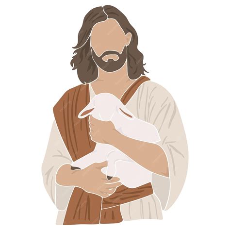 Jesús Sostiene Una Oveja En Sus Brazos Silueta Boho Ilustración