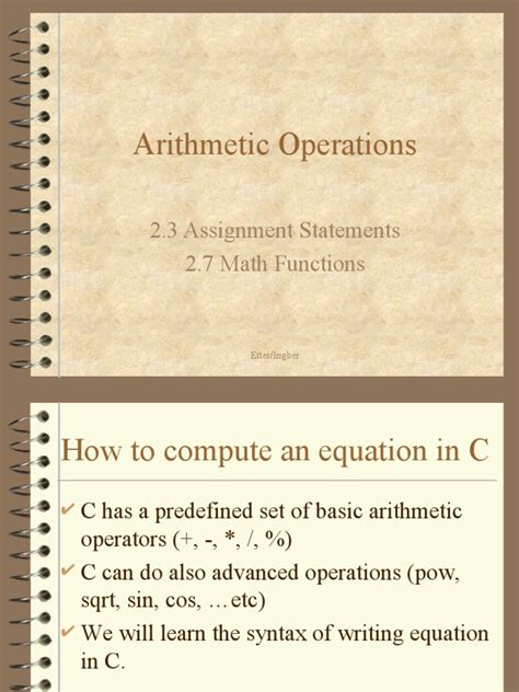 arithmetic operations 2 3 assignment statements 2 7 math functions