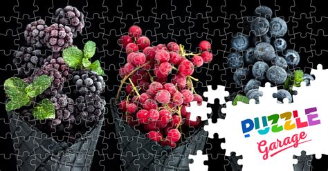 Frozen Berries On A Black Background Jigsaw Puzzle Plants Berries