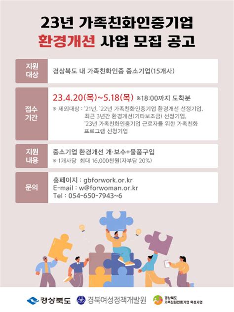 경북여성정책개발원 2023년 가족친화인증기업 환경개선 사업을 모집합니다 환경개선 개·보수 및