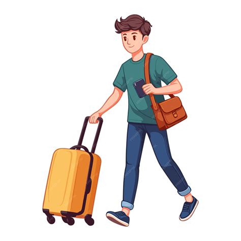 Young Man Carrying A Suitcase Vector Illustration White Background