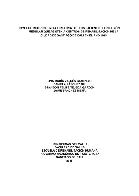 Pdf Nivel De Independencia Funcional De Los Pacientes Con Lesión
