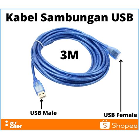 Jual Kabel Sambungan Usb Extension Male To Female 3m Shopee Indonesia