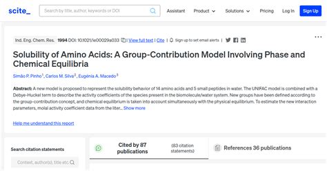 Citation Report Solubility Of Amino Acids A Group Contribution Model